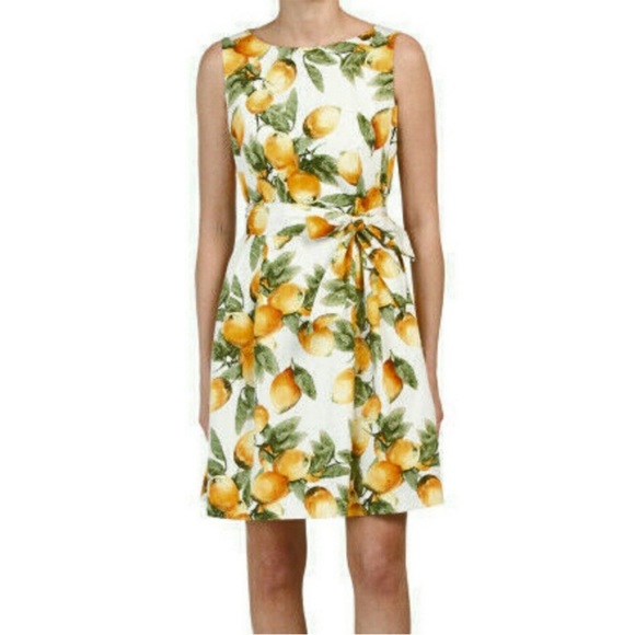 Anne Klein | Dresses | Nwt Anne Klein Chelsea Lemon Print Tie Waist Bow ...